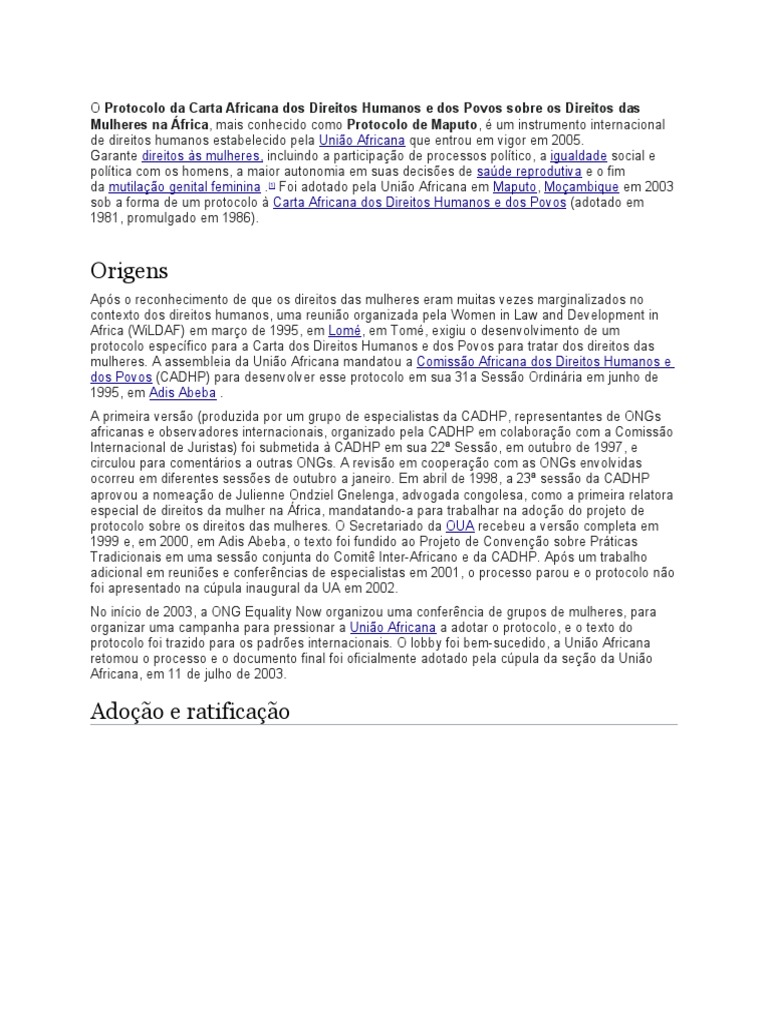 Historial Sobre Protocolo de Maputo | PDF | Justiça | Crime e violência