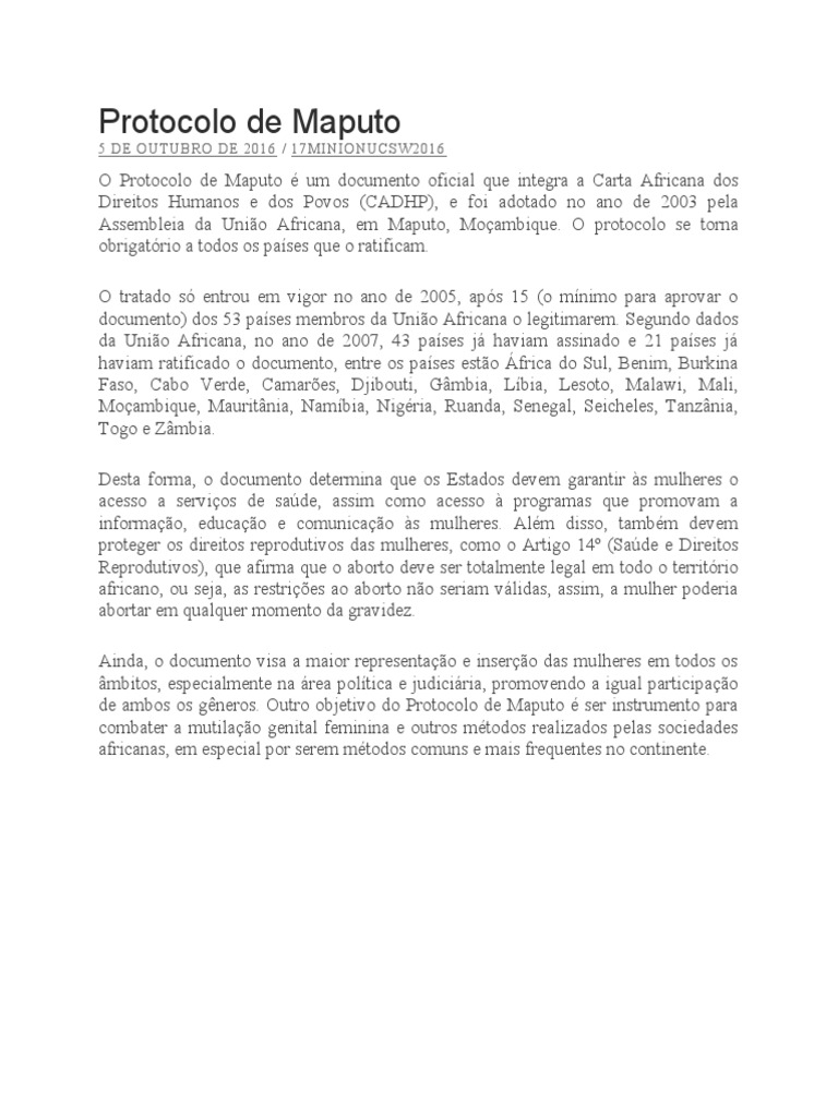 Informacao Sobre Protocolo de Maputo | PDF