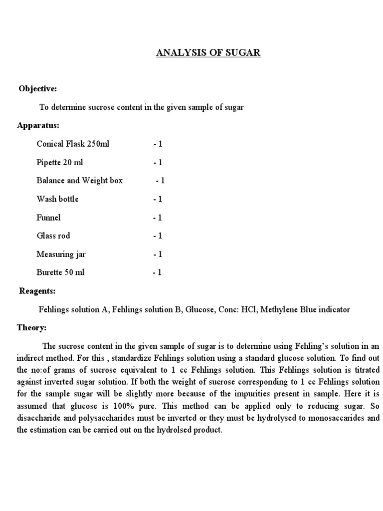 Sugar Analysis | PDF | Sucrose | Titration