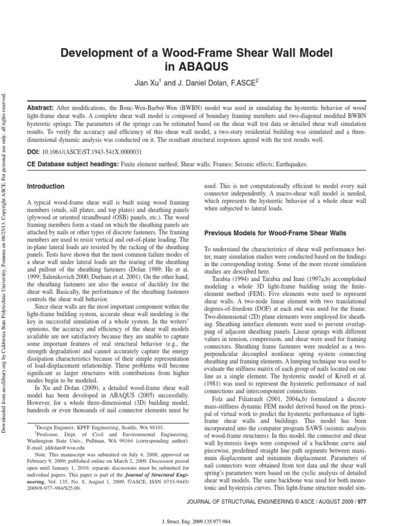Development of A Wood-Frame Shear Wall Model in Abaqus | PDF | Framing ...