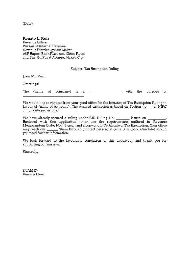 BIR Application Letter Sample | PDF