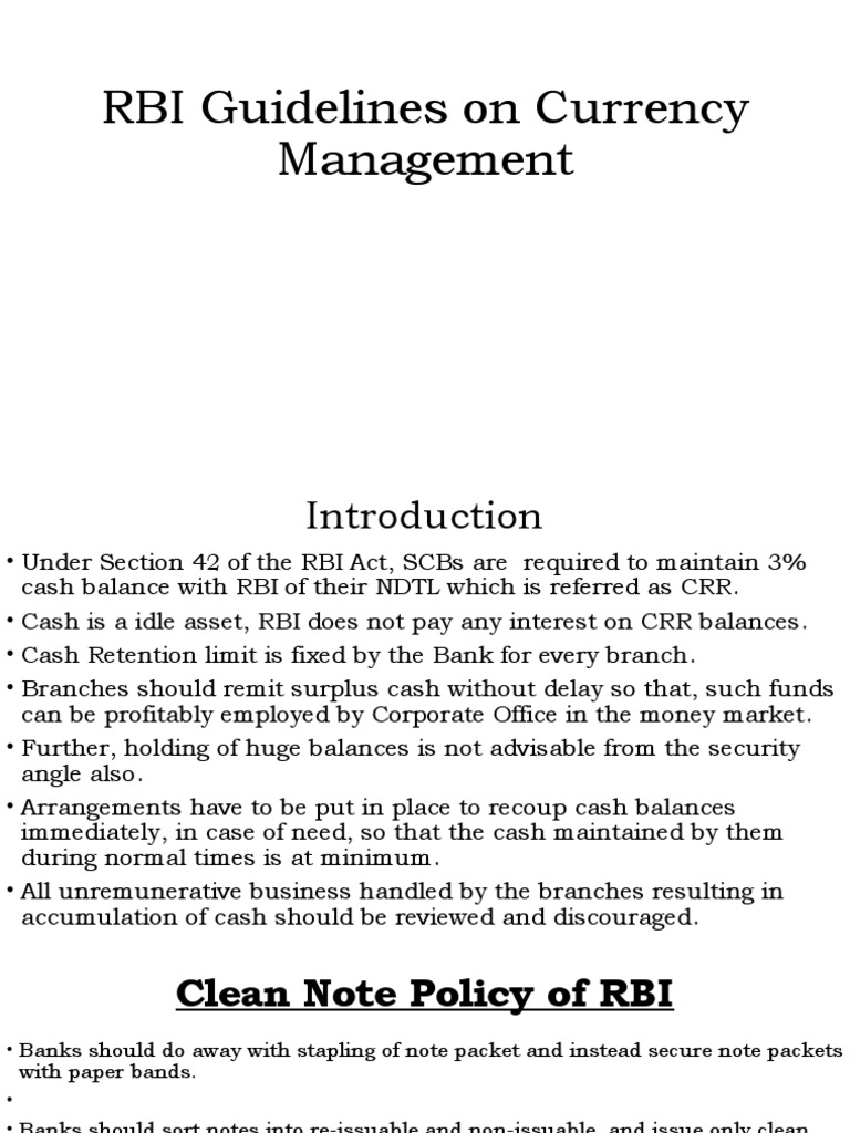 RBI Guidelines On Currency Management | PDF | Banknote | Reserve Bank ...