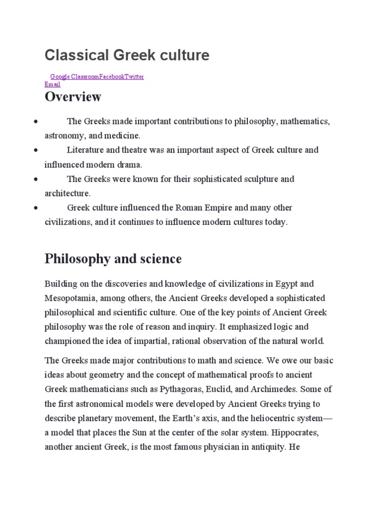 Classical Greek Culture: Google Classroom Facebook Twitter Email | PDF