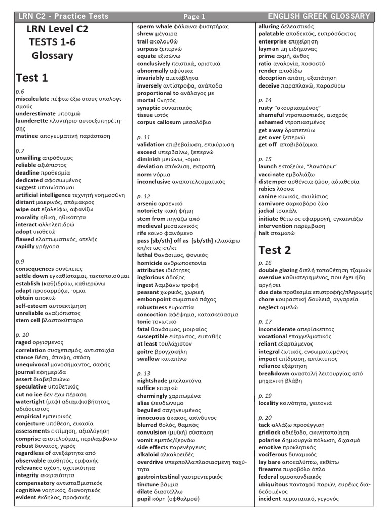 Succeed in LRN Level C2-English-Greek Glossary | PDF