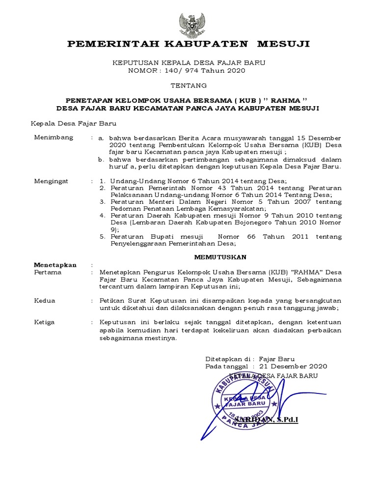 SK Kelompok Usaha Bersama Kub Rahma | PDF