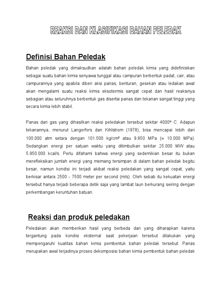 Definisi dan Klasifikasi Bahan Peledak | PDF