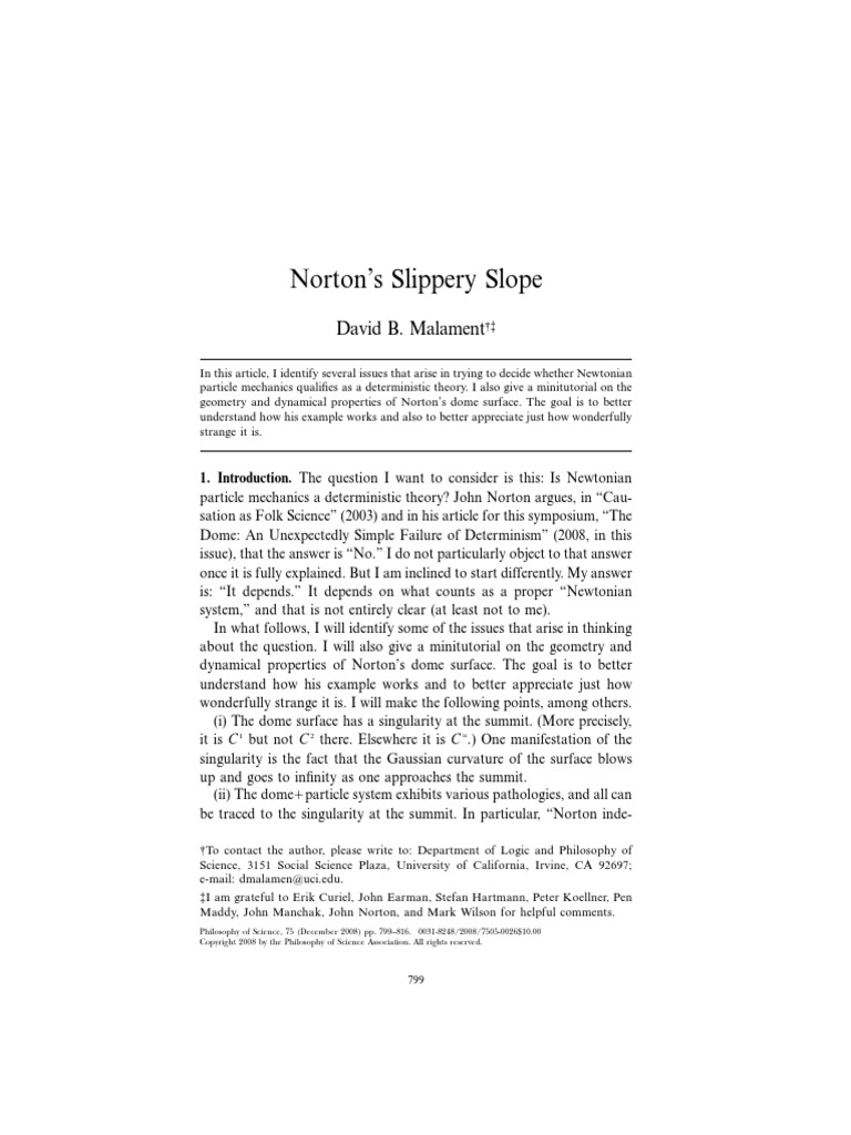 Malament D., Norton - Dome PDF | PDF | Force | Classical Mechanics