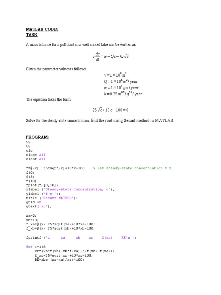 MATLAB CODE: FIXED POINT ITERATION AND SECANT METHOD | PDF | Mathematics Of Computing | Function ...