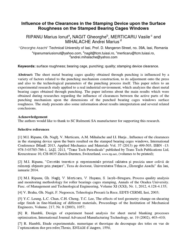 IManE Ripanu Marius Ionut Abstract Template 2015 1 | PDF | Metalworking ...