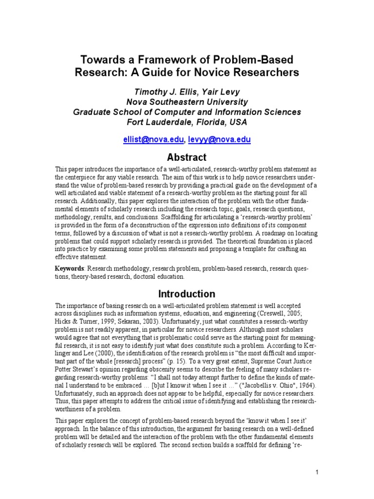 Towards A Framework of Problem-Based Research: A Guide For Novice ...