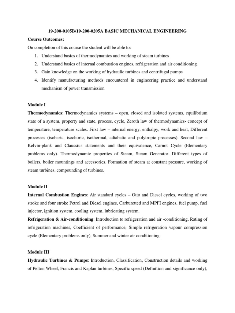 BME Syllabus - 2019 Scheme | PDF | Thermodynamics | Pump