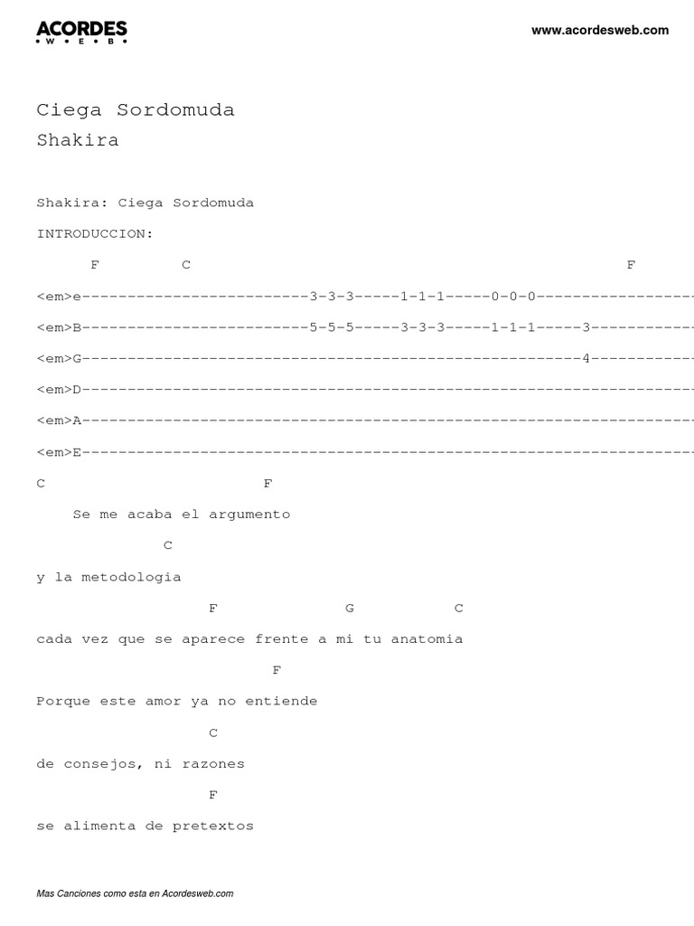 Ciega Sordomuda: Shakira | PDF | Entretenimiento (general)