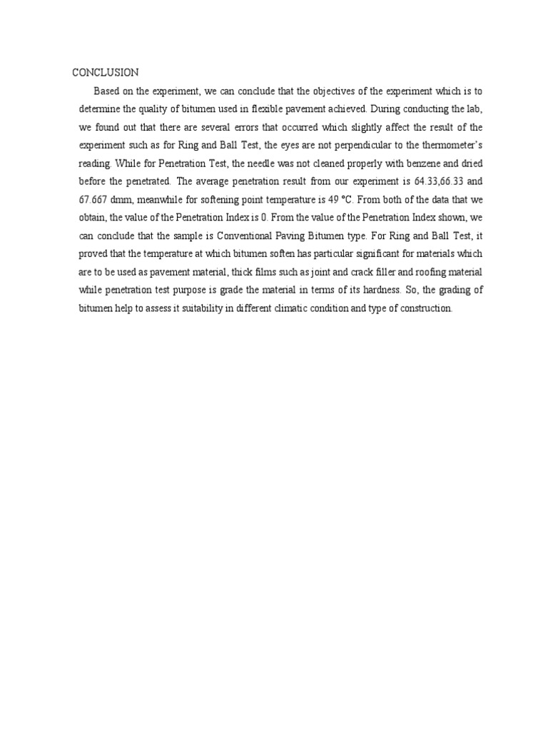 CONCLUSION Bitumen Test | PDF