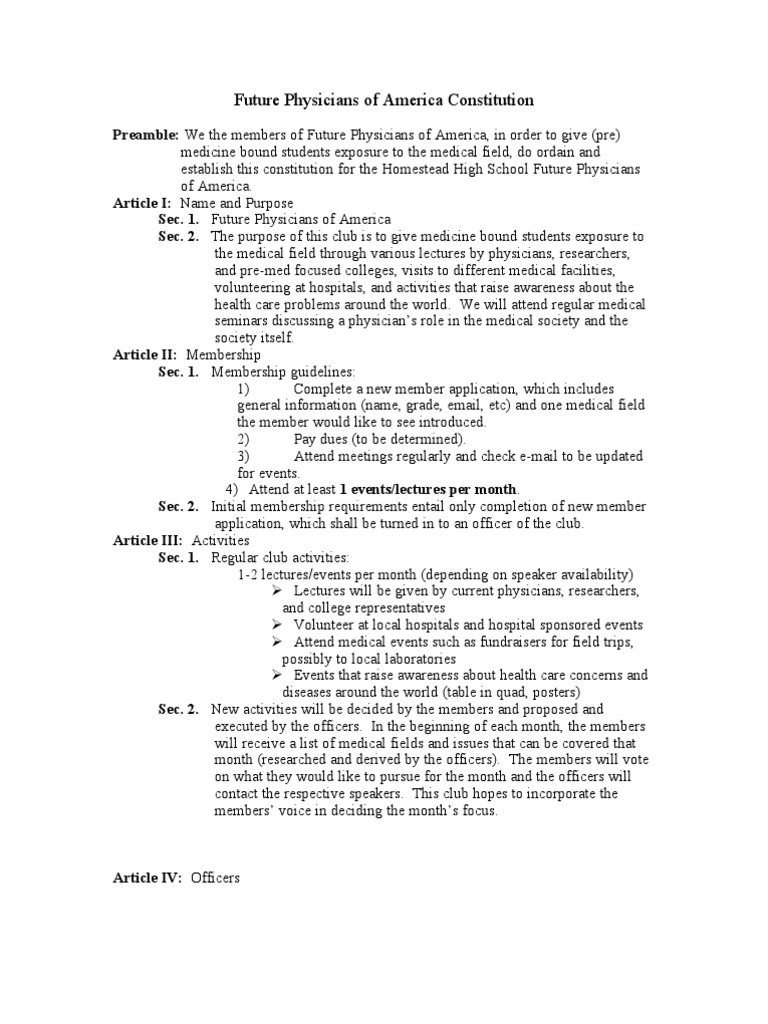 Future Physicians of America Constitution | PDF | Physician | Medicine