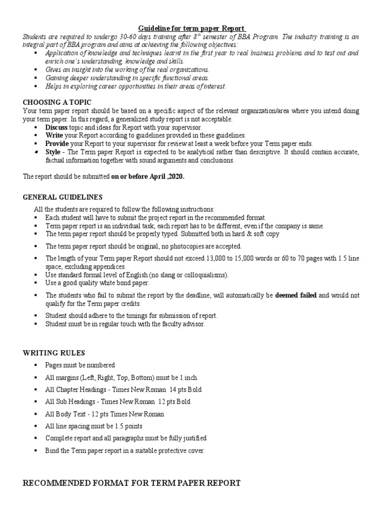 BBA Term Paper Report Guidelines | PDF | Communication | Cognition