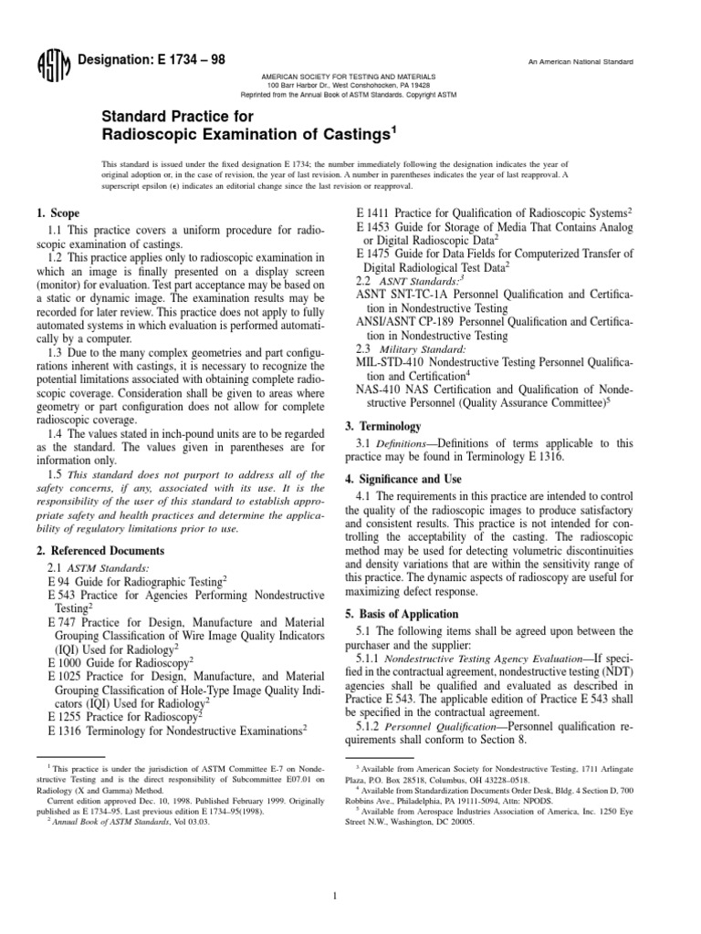 Radioscopic Examination of Castings: Standard Practice For | PDF ...