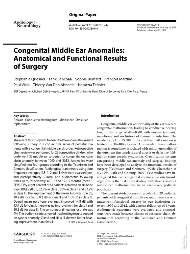 Congenital Middle Ear Anomalies: Anatomical and Functional Results of ...