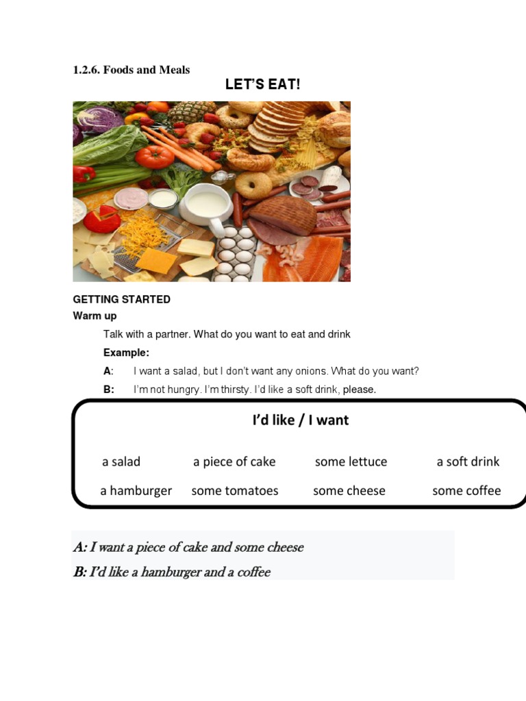 Let'S Eat!: 1.2.6. Foods and Meals | PDF | Desserts | Hamburgers