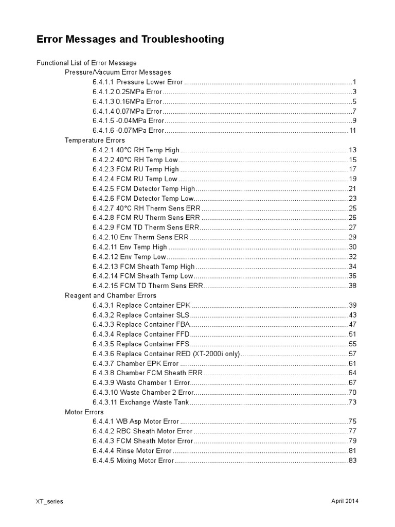 Sysmex Analyzer Error Codes Guide | PDF | Sensor | Metrology