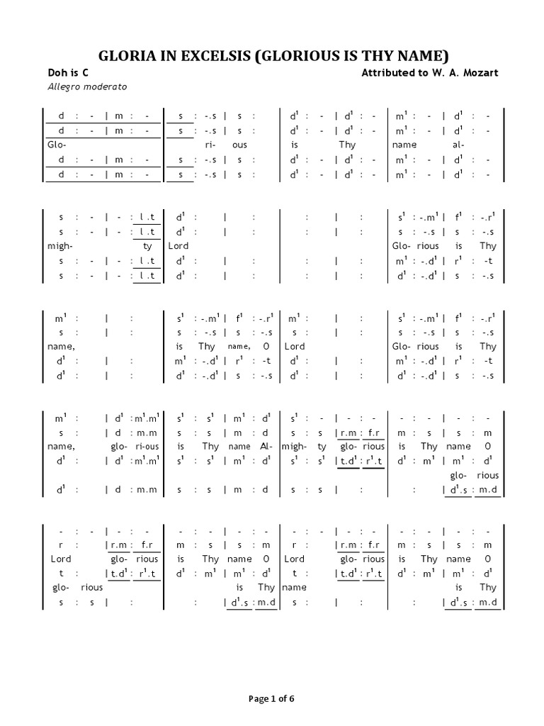 Gloria in Excelsis (Glorious is Thy Name) | PDF