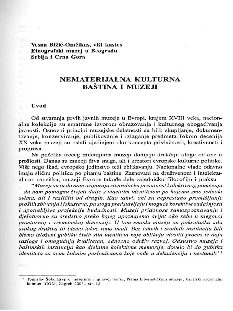 Nematerijalna Kulturna Baština I Muzeji | PDF