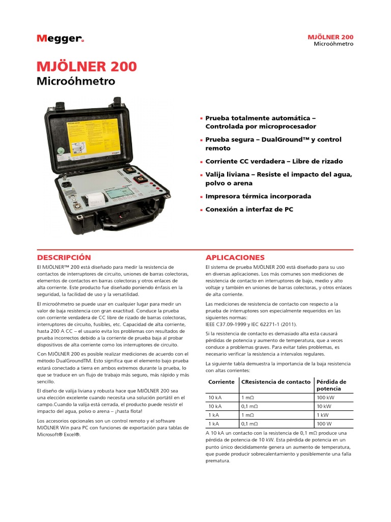 Megger Mjolner-200 | Descargar gratis PDF | Resistencia Eléctrica y ...