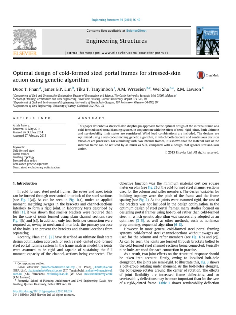 Optimal Design of CFS Portal Frames | PDF | Buckling | Bending