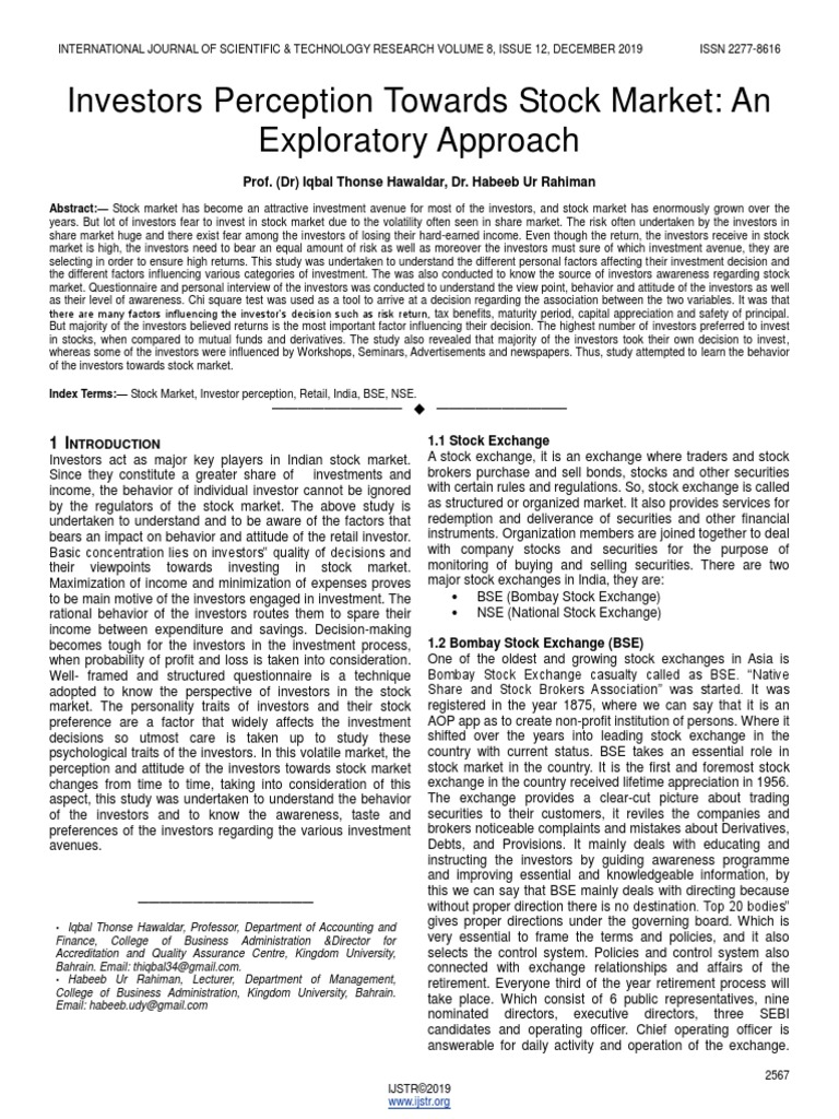 Investors Perception Towards Stock Market An Exploratory Approach | PDF ...