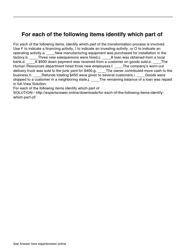 For Each of The Following Items Identify Which Part of | PDF | Business
