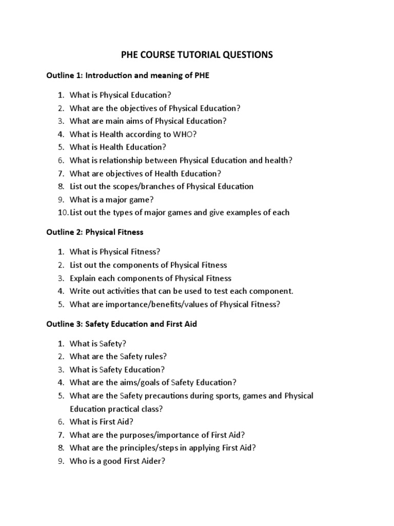 Yct Phe Course Tutorial Questions | PDF | Track And Field | First Aid