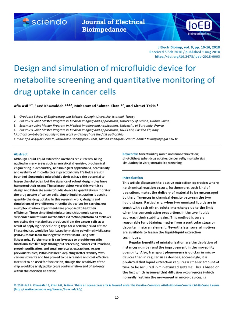 Design and Simulation of Microfluidic Device For Metabolite Screening ...