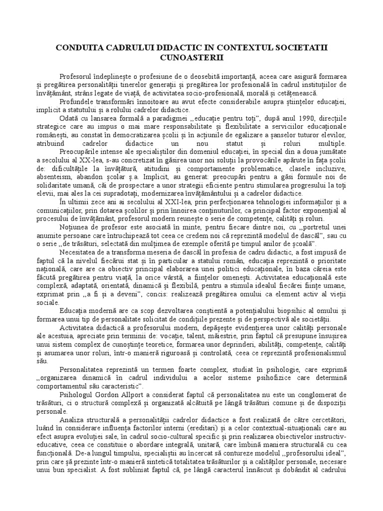 Conduita Cadrului Didactic | PDF