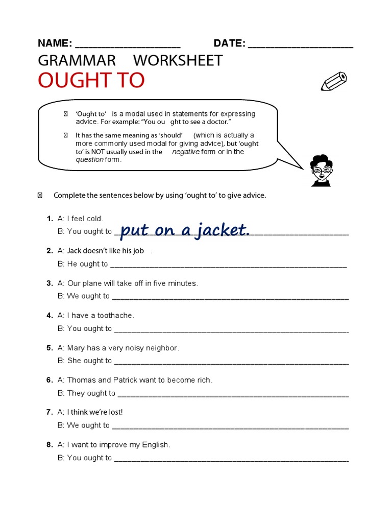 Ought To: Grammar Worksheet | PDF