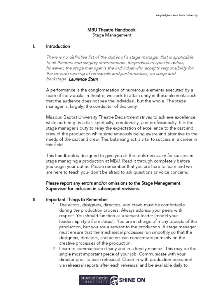 Adapted From Kent State University | PDF | Audition | Performing Arts