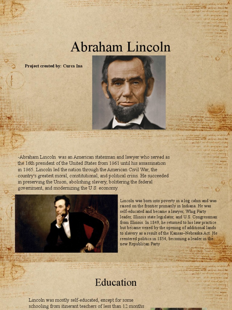 Abraham Lincoln: Project Created By: Curca Ina | PDF | Abraham Lincoln ...