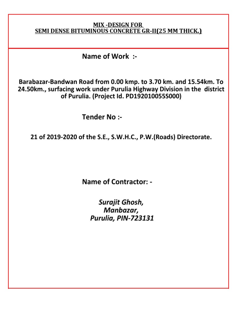 SDBC-Job Mix Final | PDF | Density | Construction Aggregate