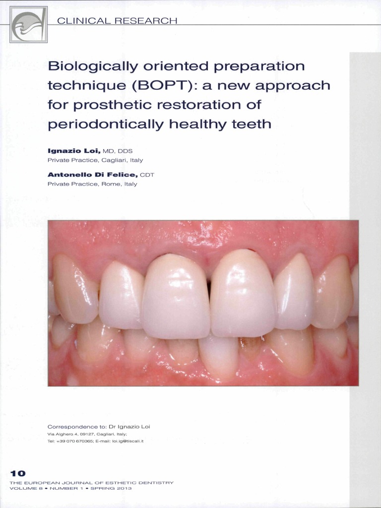 Biologically Oriented Preparation Technique (BOPT) : A Ne/a/ Approach ...