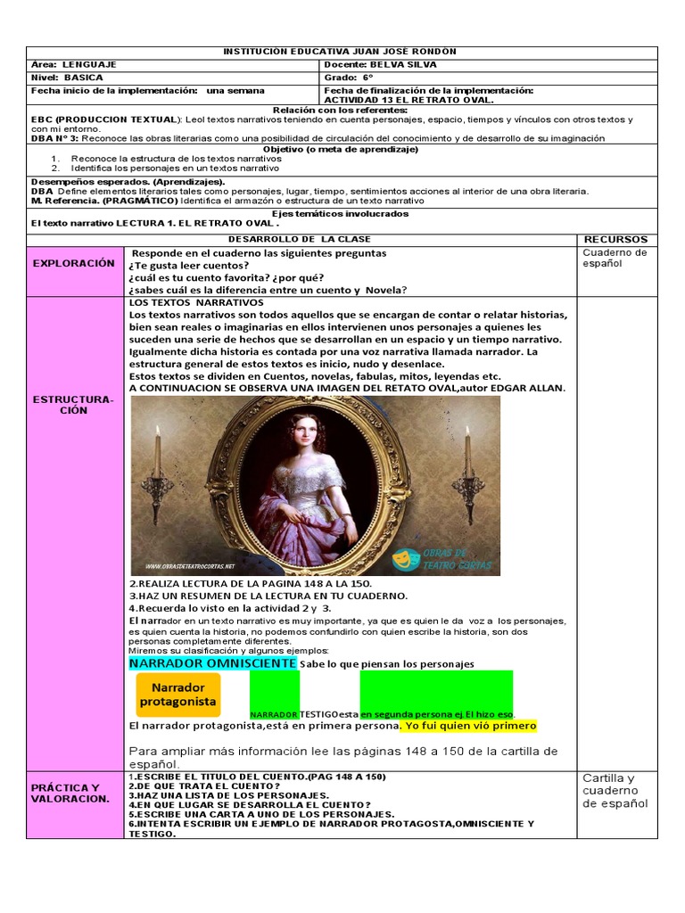 Guia 14.el Retrato Oval. | PDF | Narrativa | Cuentos