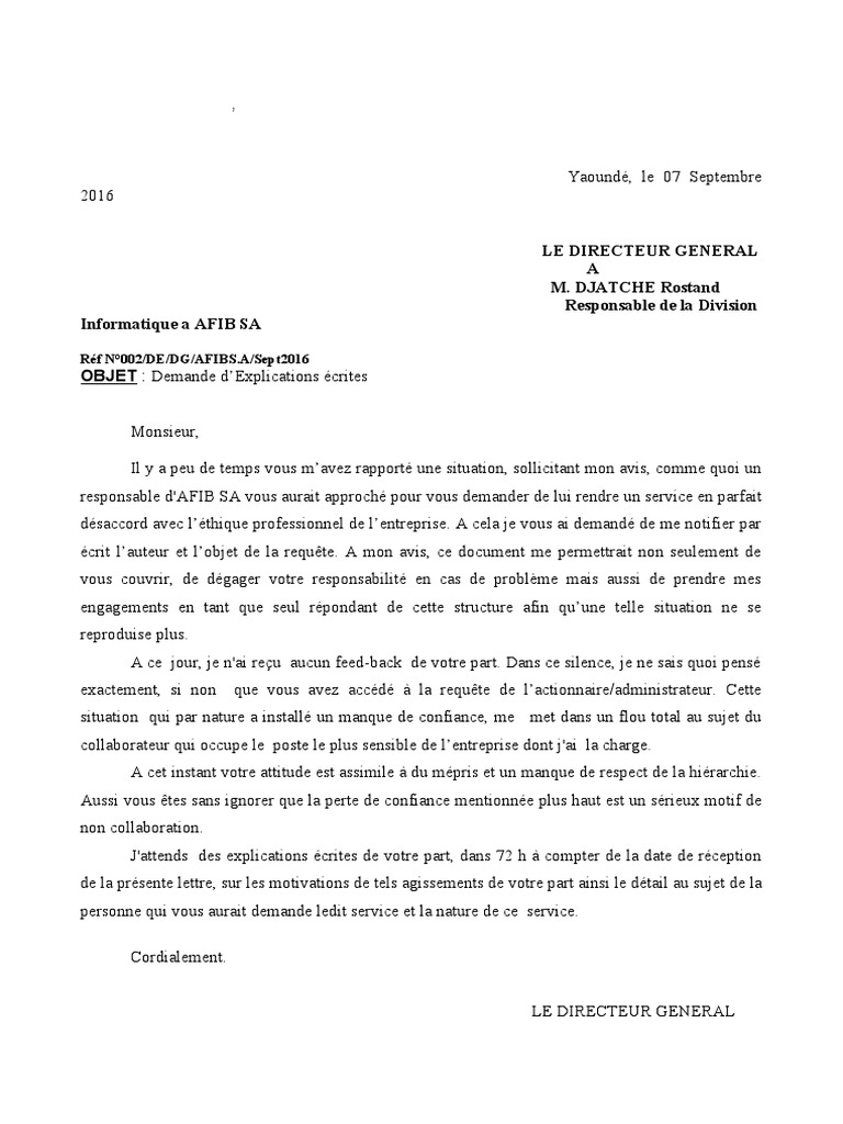 Demande D'explication de M. DJATCHE 2016 | PDF