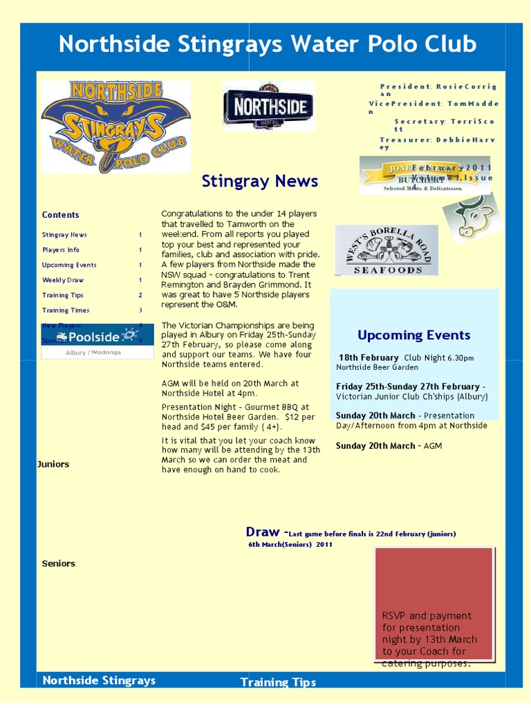 Northside Stingrays Water Polo Update | PDF | Liquids | Food And Drink