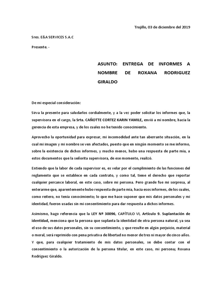 Solicitud de Entrega de Informes - Roxana | PDF | Justicia | Crimen y violencia