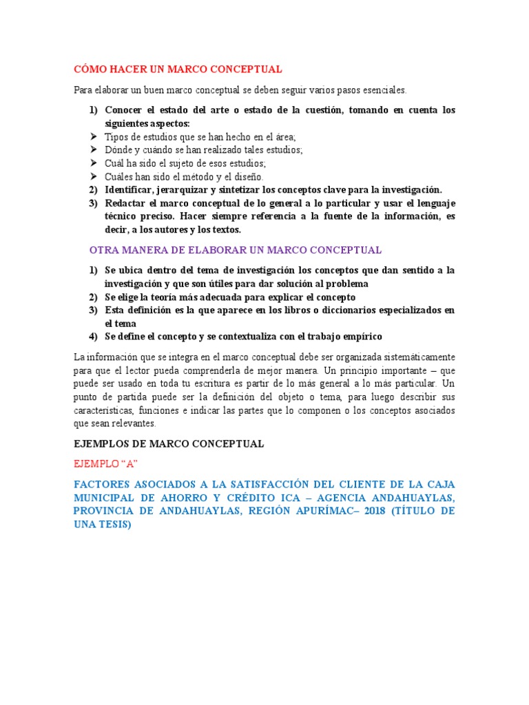 CÓMO HACER UN MARCO CONCEPTUAL Y EJEMPLO DE MARCO CONCEPTUAL. | PDF | Marco conceptual | Información
