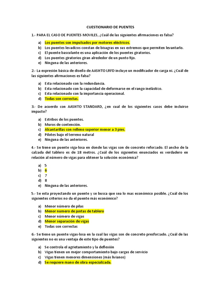 Cuestionario de Puentes | PDF | Puente | Fractura