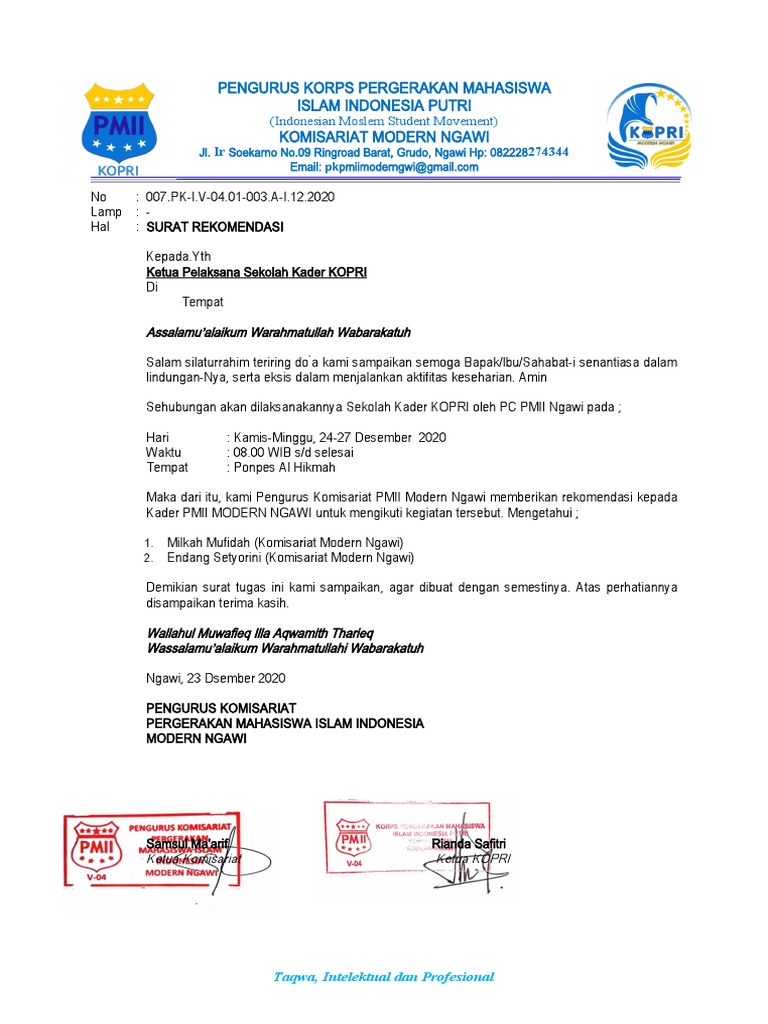 Surat Rekom SKK | PDF