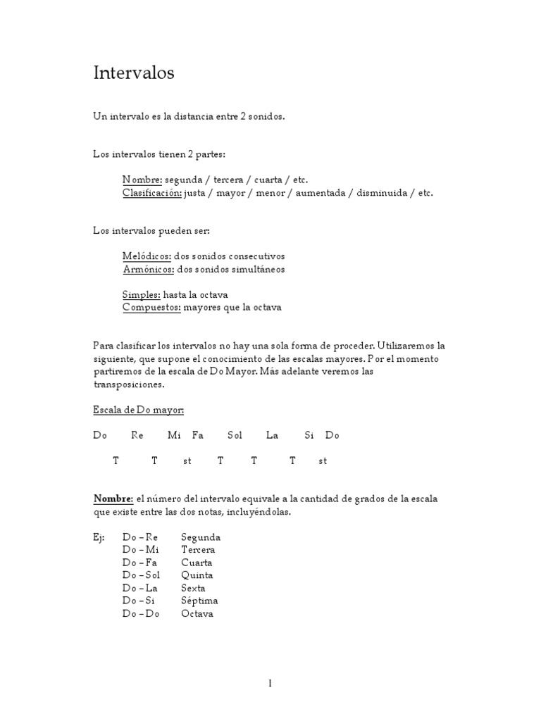 Clasificación y Ejercicios de Intervalos Musicales | PDF | Escala ...
