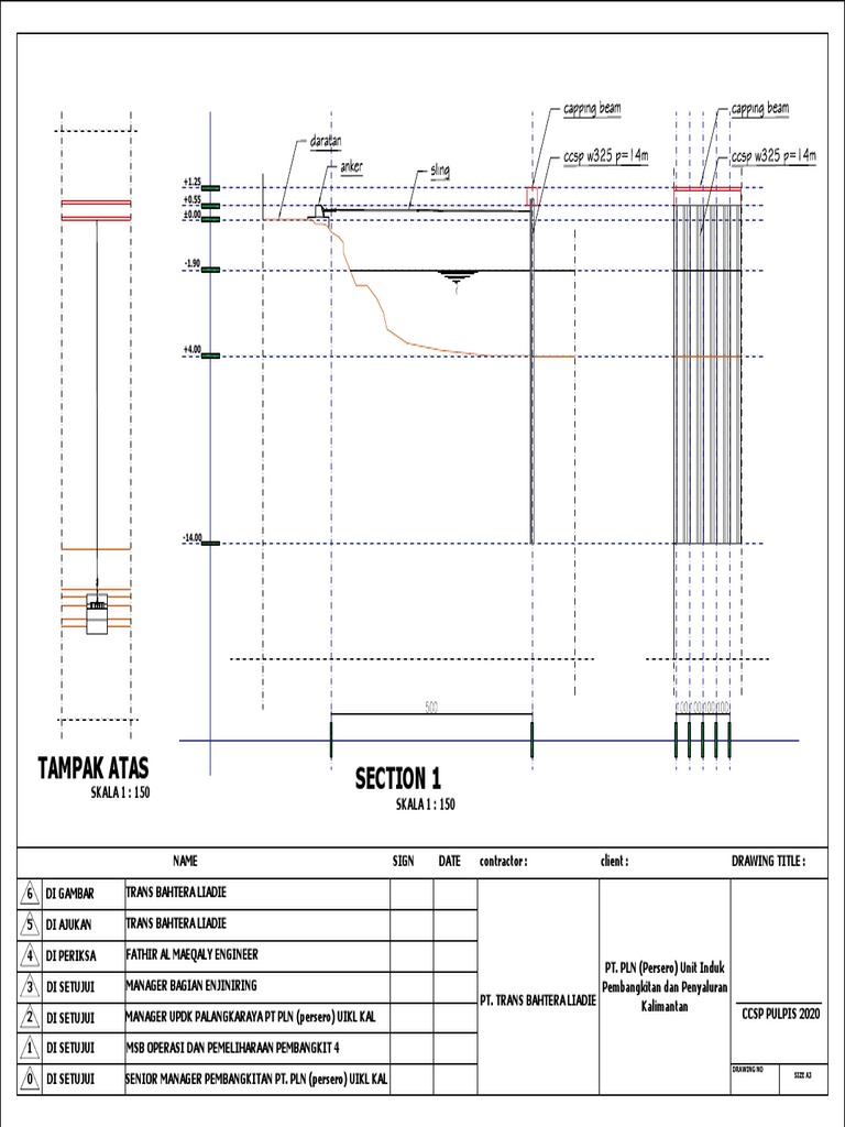 Engineering drawings for a capping beam structure showing sections and ...