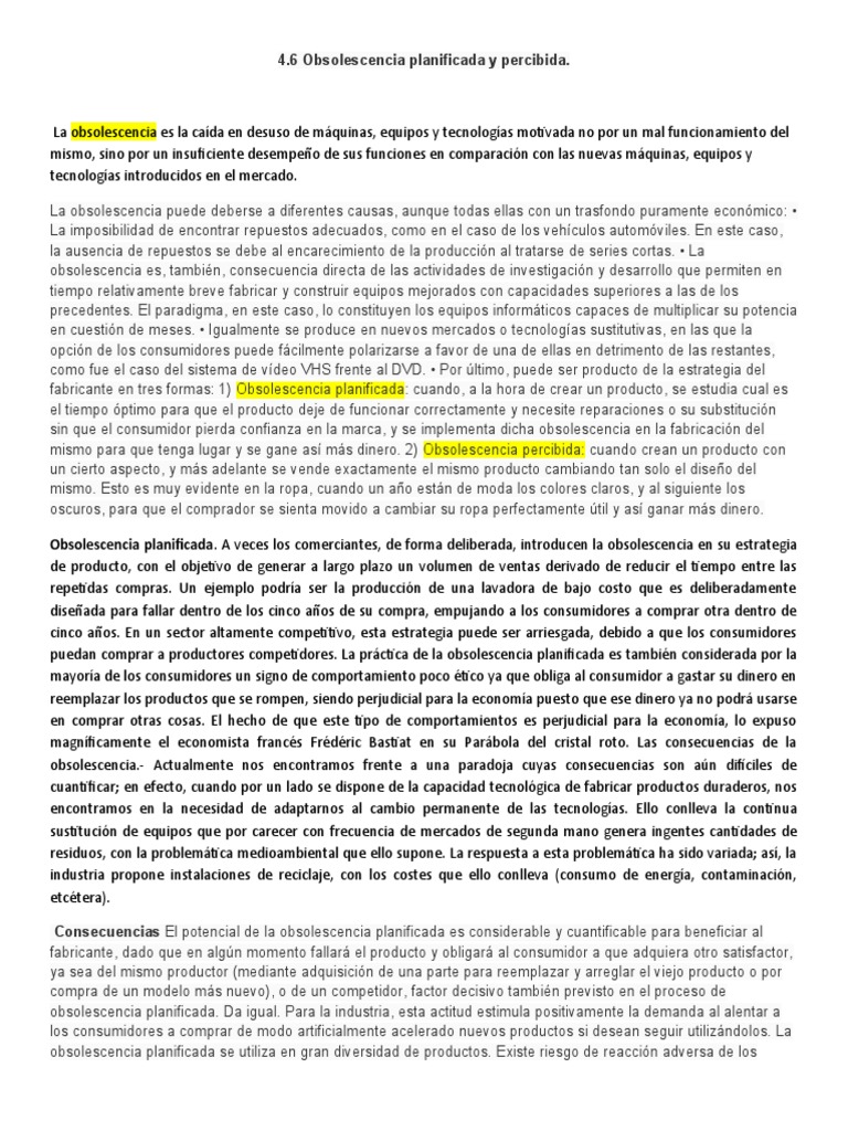 Obsolescencia Planificada y Percibida | PDF | Producción y fabricación ...