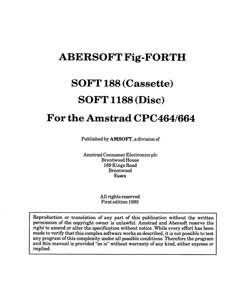 Fig-Forth (Amsoft UK) Manual | PDF