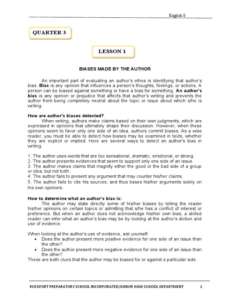Identifying Author Bias in Writing | PDF | Bias | Phrase
