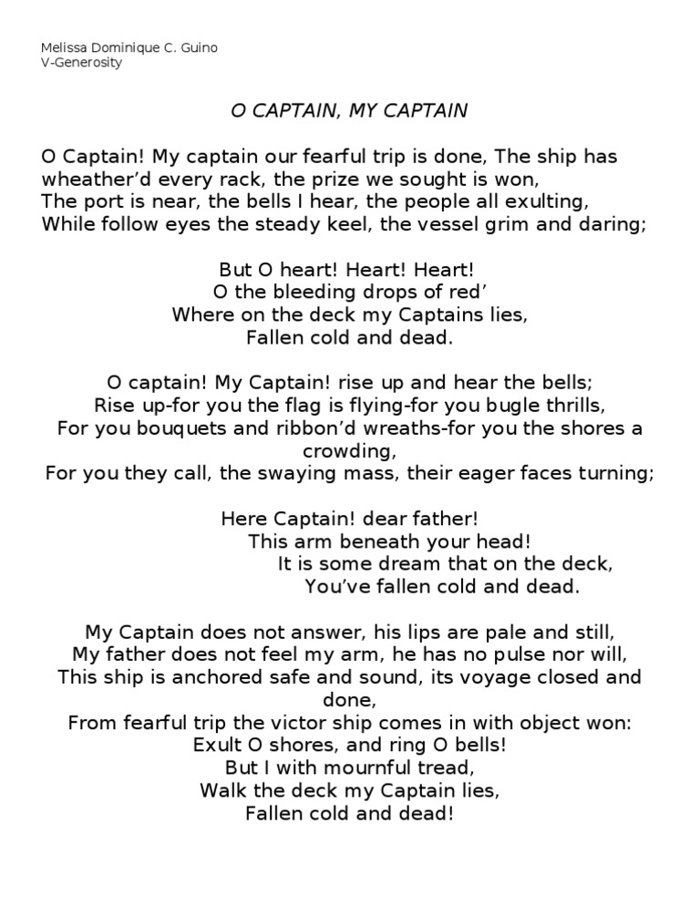 O Captain! My Captain! Analysis | PDF | Poetry